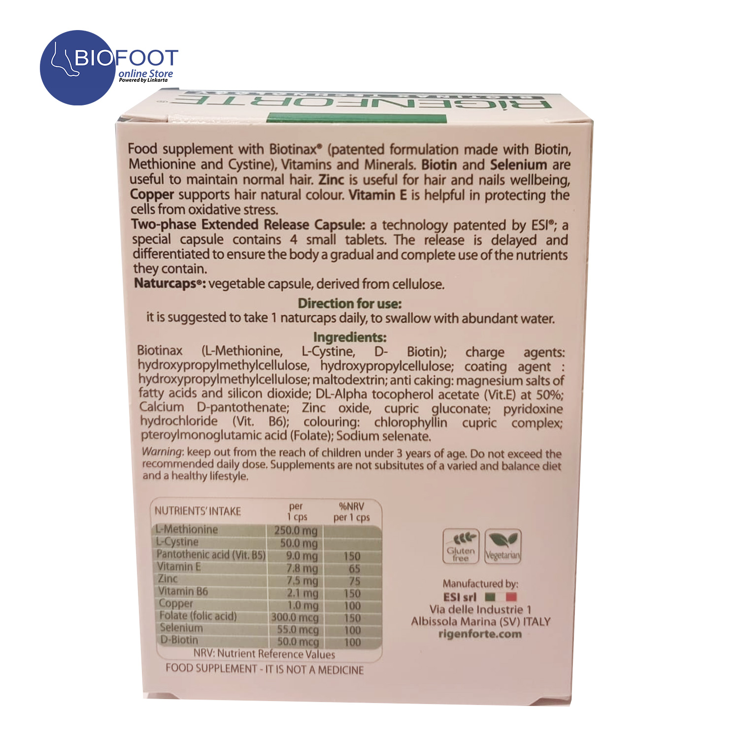 ESI Rigenforte Food Supplement With Biotinax 30 Naturcaps Online ...